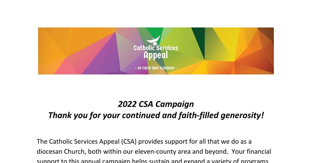 Catholic Services Appeal 2022 - Campaign Report ending March 31, 2023