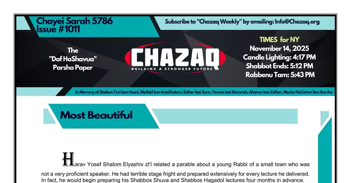 issue#1011 Chayei Sarah 5786