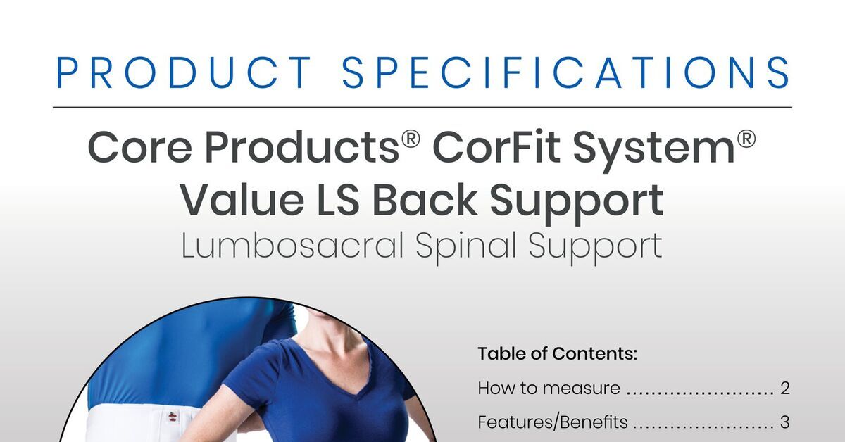 Product Specifications for Corfit Value LS Back Support's
