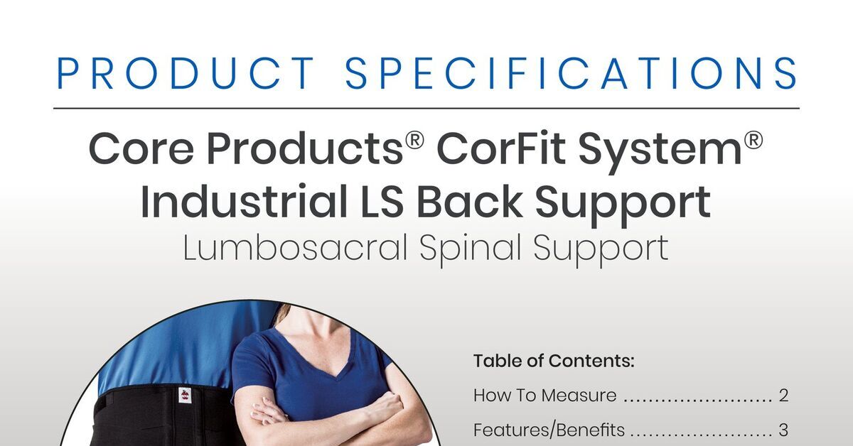 Product Specifications for Industrial LS Back Support's