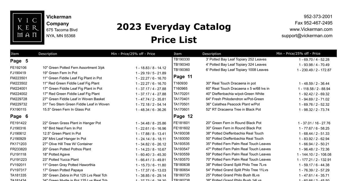 2023 Everyday Price List