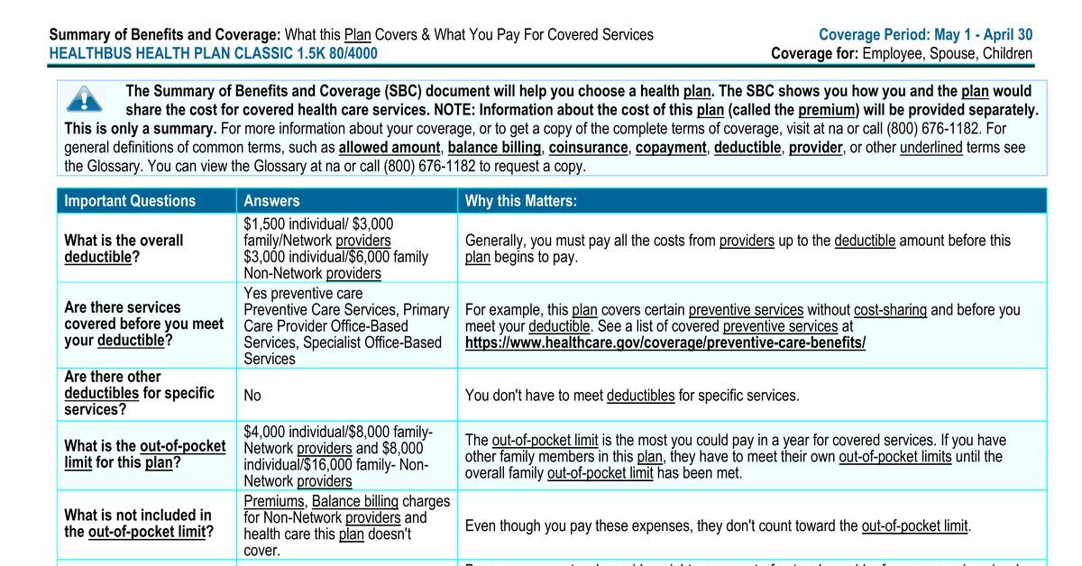 HealthBus Cigna Summary of Benefits