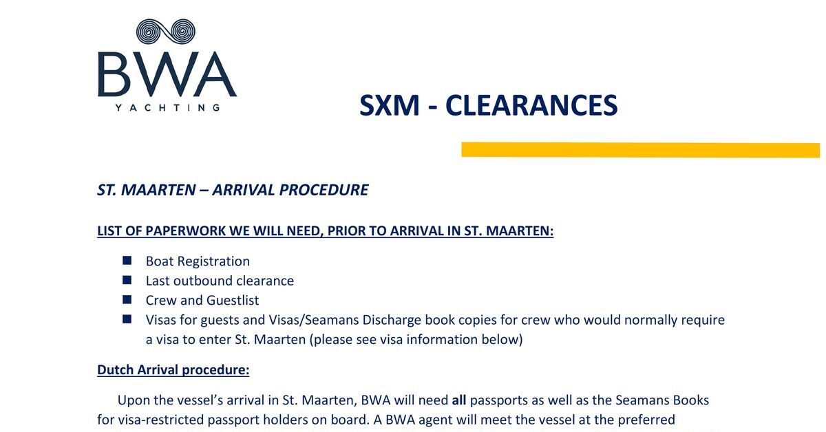 BWA Yachting St Maarten - Clearance guide